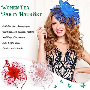 Tigeen 9 Pcs Fascinator for Women Tea Party Hat Headband Cocktail Veil Flower Feather Mesh Derby Hat for Wedding Church (Simple Color,Classic Style)