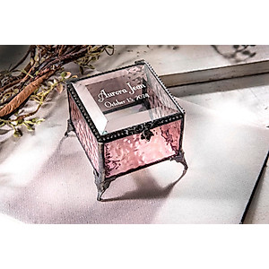 Personalized Baby Keepsake Box Customized Baptism Christening Gift Engraved Glass Jewelry Trinket J Devlin Box EB217-2 (Pink)
