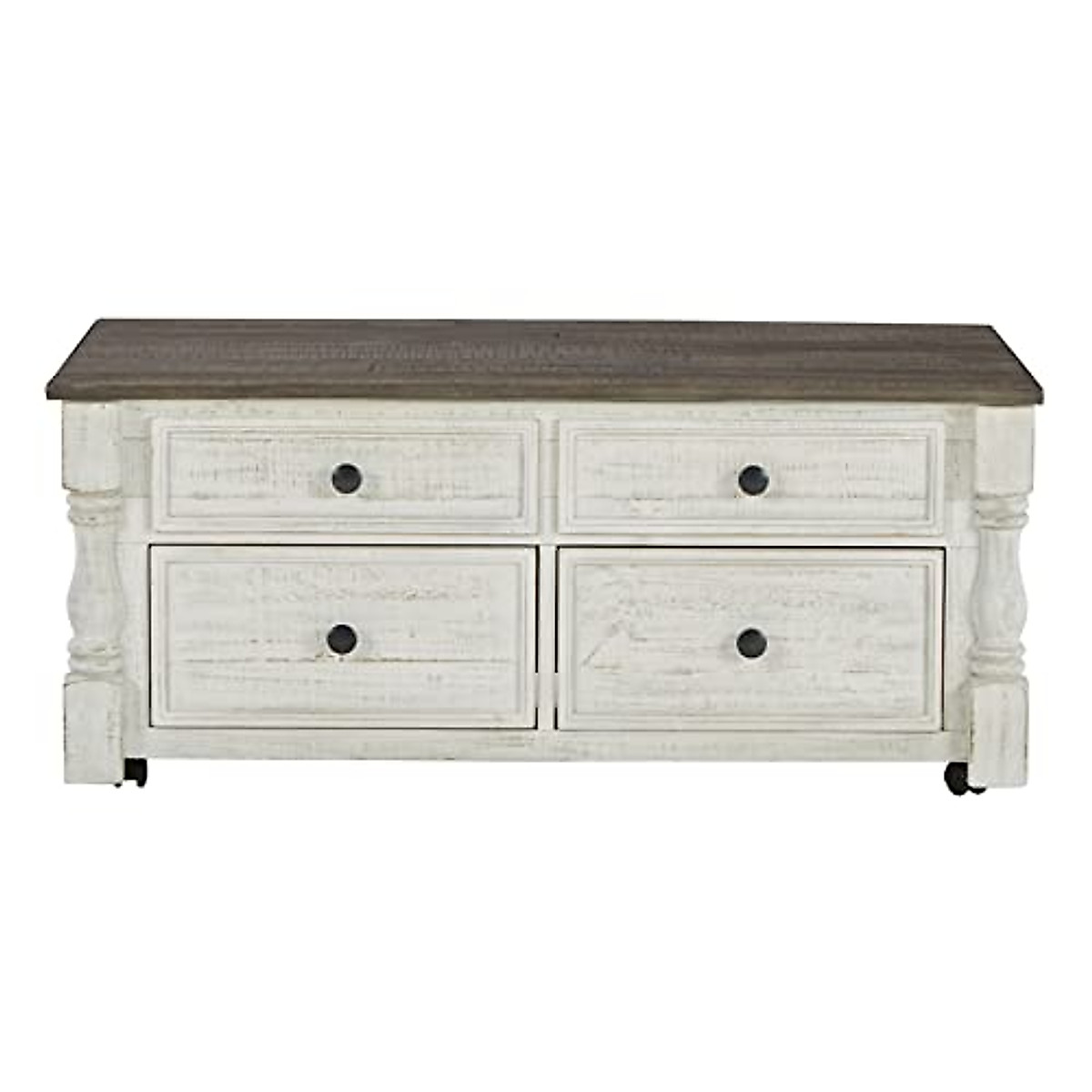 Signature Design by Ashley Havalance Farmhouse Lift Top Coffee Table with 4 Storage Drawers and Small Storage Tray, Whitewash