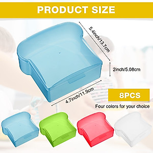 Potchen 8 Pcs 20 oz Toast Shape Sandwich Box Food Storage Containers PP Lunch Kids or Adult Holder Microwave and Freezer Safe for Christmas(White, Green, Blue, Red)