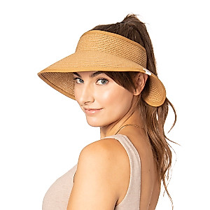 Ocean Pacific Beach Roll Up Straw Sun Hat Visor for Women, Sun Protection UPF 50 (Natural)