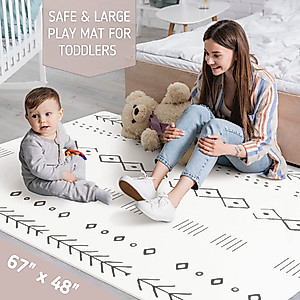 Stylish Baby Play Mat - Soft, Easy to Clean 5.6 x 4 ft. Floor Mat Creates A Safe Play Area for Your Baby Boy or Girl - The Perfect Modern Foam Playmat Fits Nicely with Your Kids Playroom Or Home Decor