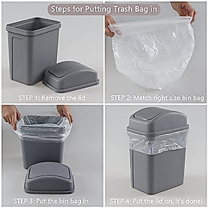 Ramddy 3 Pack Plastic Garbage Can, Gray, 7 L Trash Can with Swing Lid