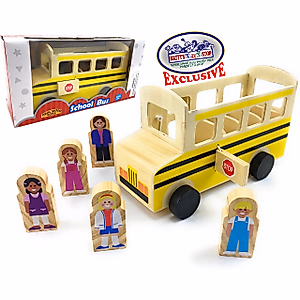 Matty's Toy Stop Deluxe Wooden Vehicle Set Featuring a School Bus (with 5 Play Figures), Fire Engine (Fire Truck) and Garbage Truck Gift Set Bundle - 3 Pack