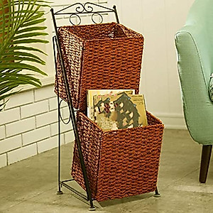 HHTD Vertical Magazine Rack Folding Storage Book Basket,Creative Rattan Bookshelf Magazine Rack Floor Storage Basket