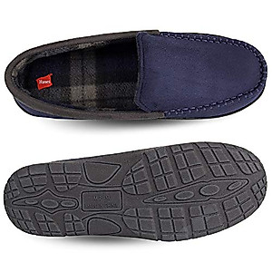 Hanes Men's Moccasin Slipper House Shoe With Indoor Outdoor Memory Foam Sole Fresh Iq Odor Protection, Navy, Large