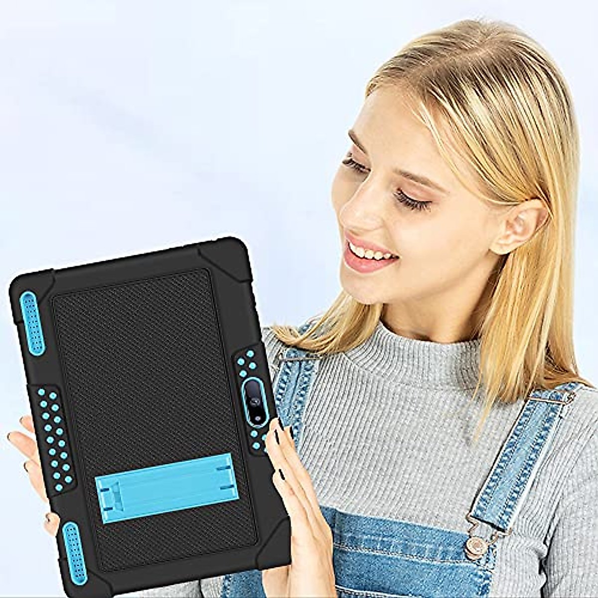 SOATUTO Case for Pritom M10 10 Inch Tablet/FANGOR F-X10/qunyiCO Y10/Voger priorpad X100/Digiland Tab Model: DL1036/Gateway 10.1 HD Tablet Case Hybrid Shockproof Kids Friendly with Stand (Black+Blue)
