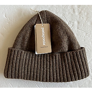 Patagonia Unisex Brodeo Beanie Hat One Size Recycled Wool Blend Skull (Heather Brown - Felt Fish Patch)