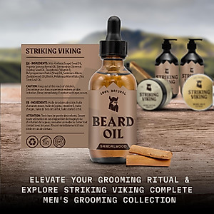 Striking Viking Scented Beard Oil Conditioner for Men - Natural Organic Formula with Tea Tree, Argan and Jojoba Oils - Softens, Smooths, and Strengthens Beard Growth (2 Fl Oz (Pack of 1), Sandalwood)