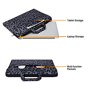 MOSISO Laptop Shoulder Bag Compatible with MacBook Air/Pro,13-13.3 inch Notebook,Compatible with MacBook Pro 14 inch M3 M2 M1 Pro Max 2023-2021, Leopard Grain Briefcase Sleeve with Belt