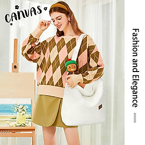 Durable Canvas Tote Bag with External Pocket Design, Stylish Appearance, Adjustable Shoulder Strap (White)