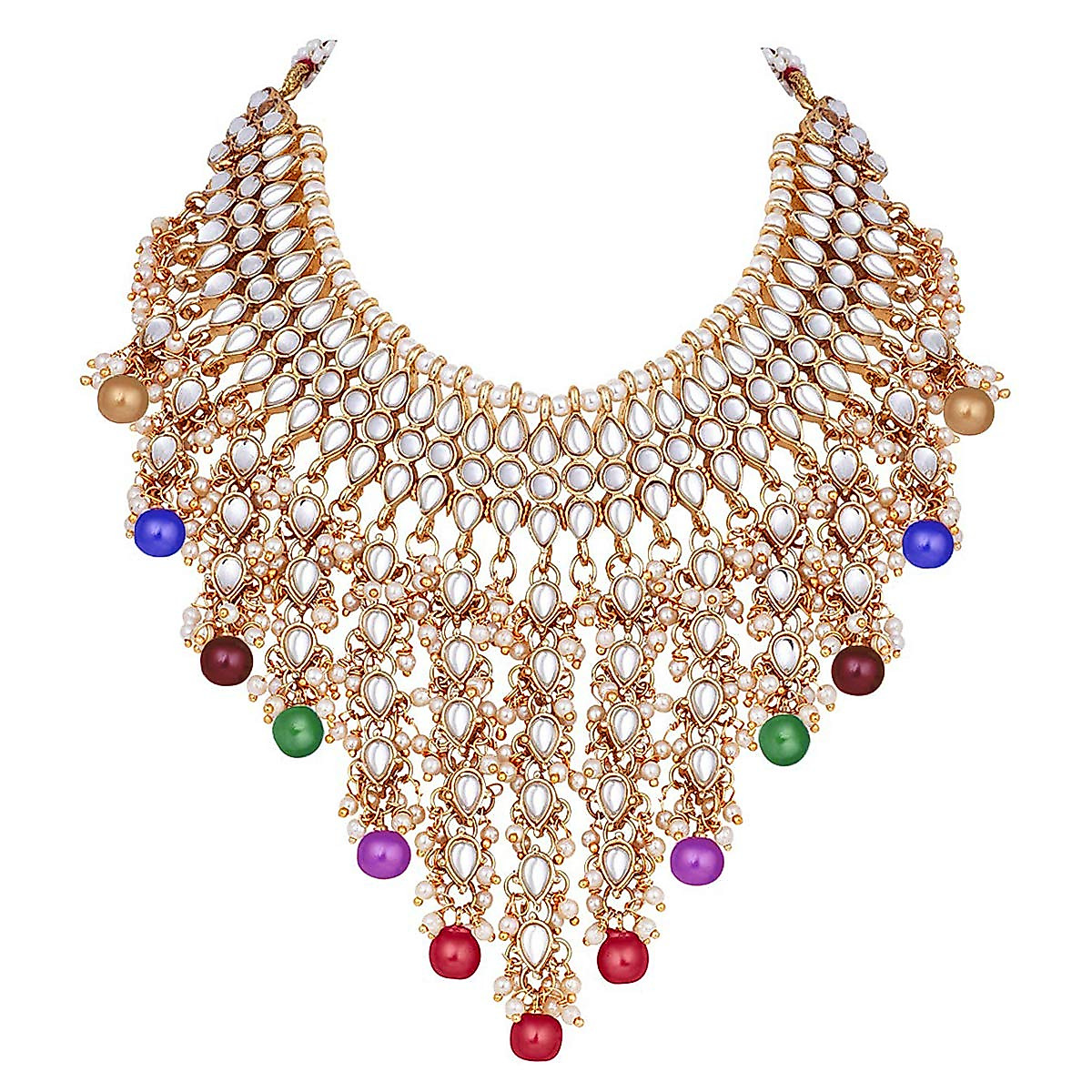 Aheli Elegant Indian Wedding Wear Faux Kundan Studded Choker Necklace with Maang Tikka Set Ethnic Fashion Jewelry for Women (Multi Kundan & Pearl Drop)