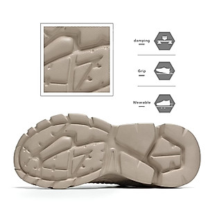 Srenket Men's Running Shoes Non Slip Shoes Breathable Lightweight Fashion Sneakers Slip Resistant Athletic Sports Walking Gym Work Shoes Khaki