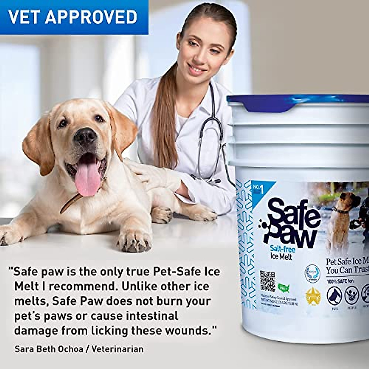 Safe Paw Child Plant Dog Paw & Pet Safe Ice Melter, 100% Salt/Chloride Free -Non-Toxic, Vet Approved, No Concrete Damage, Fast Acting Formula, Last 3X Longer – 35lbs