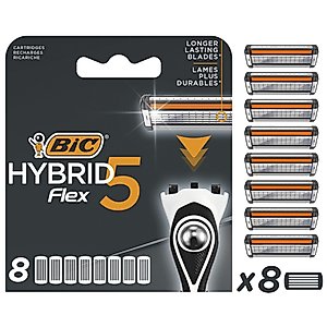 BIC Hybrid 5 Flex Men's Razor Refills with 5 Moveable Nano-Tech Titanium Blades - Box of 8 Cartridges