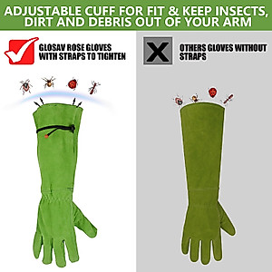 GLOSAV Professional Thorn Proof Gardening Gloves for Women and Men Rose Pruning & Cactus Trimming, Long Sleeve Heavy Duty Ladies Garden Gloves, Cowhide Leather (Small, Green)