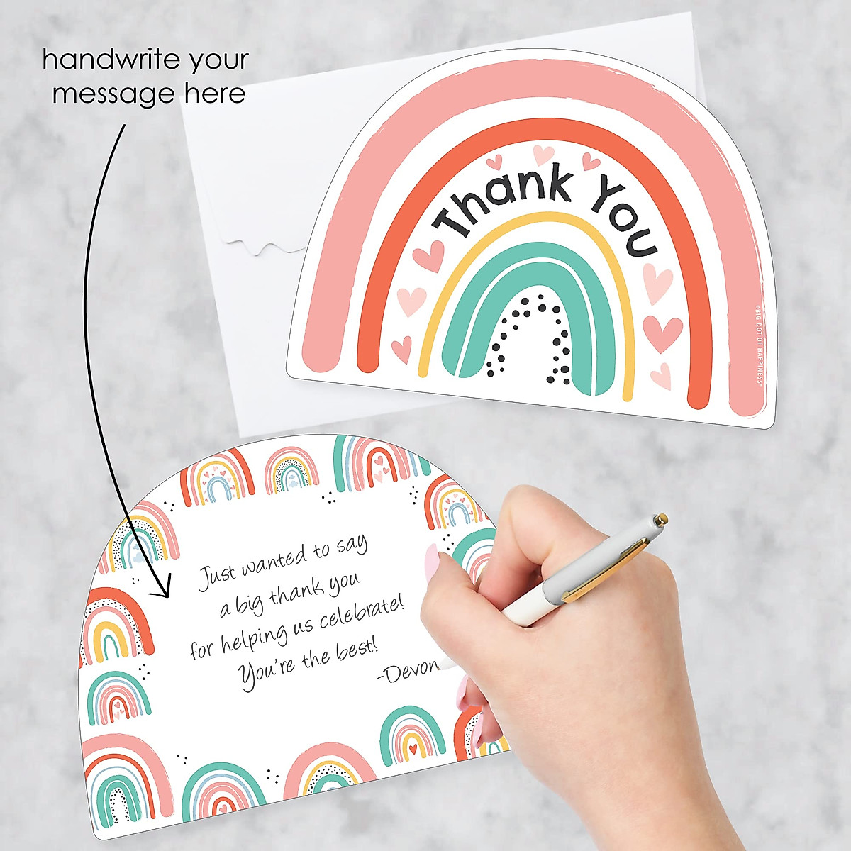 Big Dot of Happiness Hello Rainbow - Shaped Thank You Cards - Boho Baby Shower and Birthday Party Thank You Note Cards with Envelopes - Set of 12