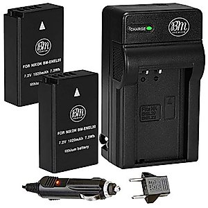 BM Premium 2 Pack of ENEL20, EN-EL20A Batteries and Battery Charger for Nikon Coolpix P950, P1000, DL24-500, Coolpix A, 1 AW1, 1 J1, 1 J2, 1 J3, 1 S1, 1 V3 Digital Camera