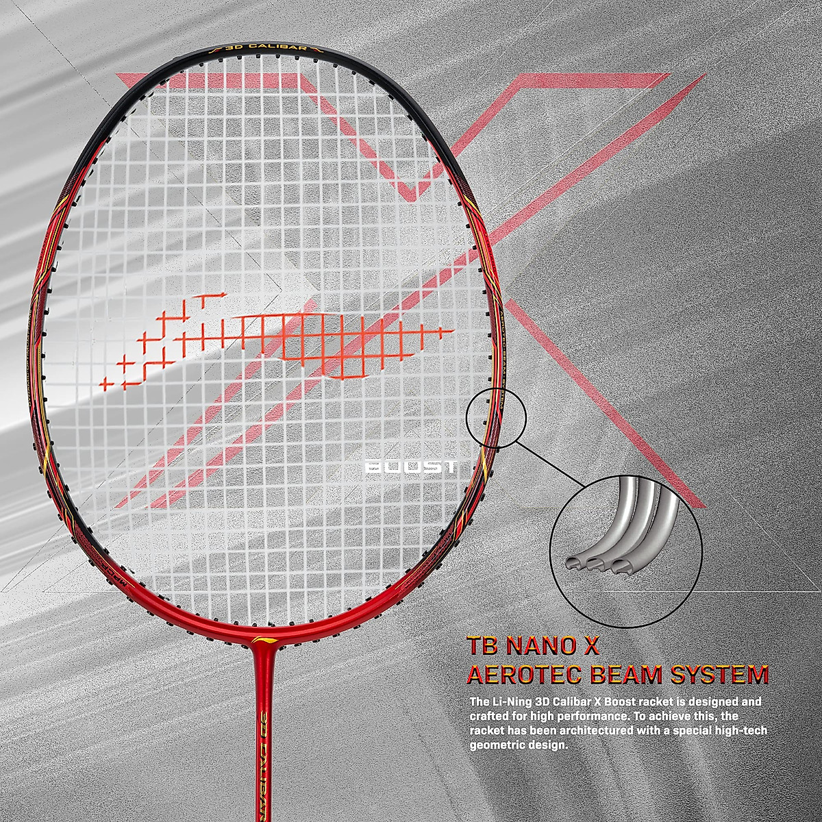 3D Calibar X Boost Carbon Graphite Strung Racquet, 83 Grams, 30 Lbs String Tension and Free Full cover(Red/Black)