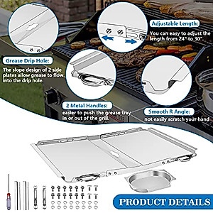Copiu Grill Grease Tray with Catch Pan, 24"-30" Adjustable Grill Replacement Parts Stainless Steel Outdoor BBQ Drip Pan for Dyna Glo, Nexgrill, Expert Grill, Kenmore, BHG, Backyard, Uniflame and More