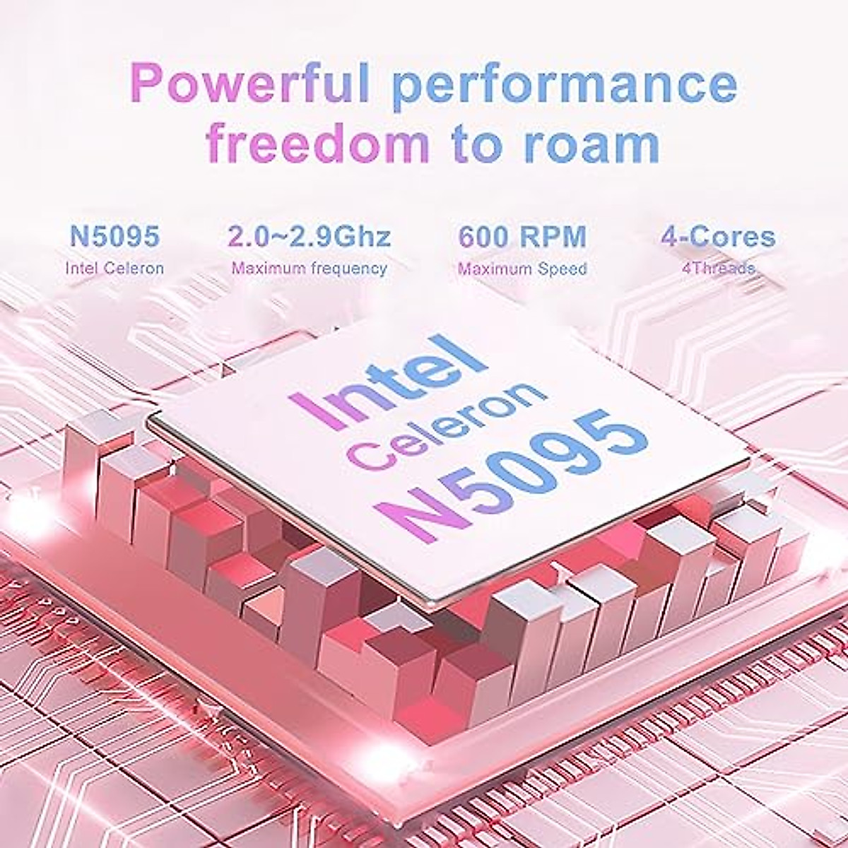 Ruzava/Aocwei 14" Laptop 8GB DDR4 256GB SSD Celeron Intel N5095 (Up to 2.9Ghz) 4-Core Win 11 PC with Cooling Fan 1920 * 1200 2K FHD Screen Dual WiFi Support 1TB SSD Expand for Game Work Study-Pink