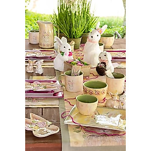 Boston International Serving Plate Easter Ceramic Tableware, 10 x 8-Inches Rectangle, Bunny Flower Crown