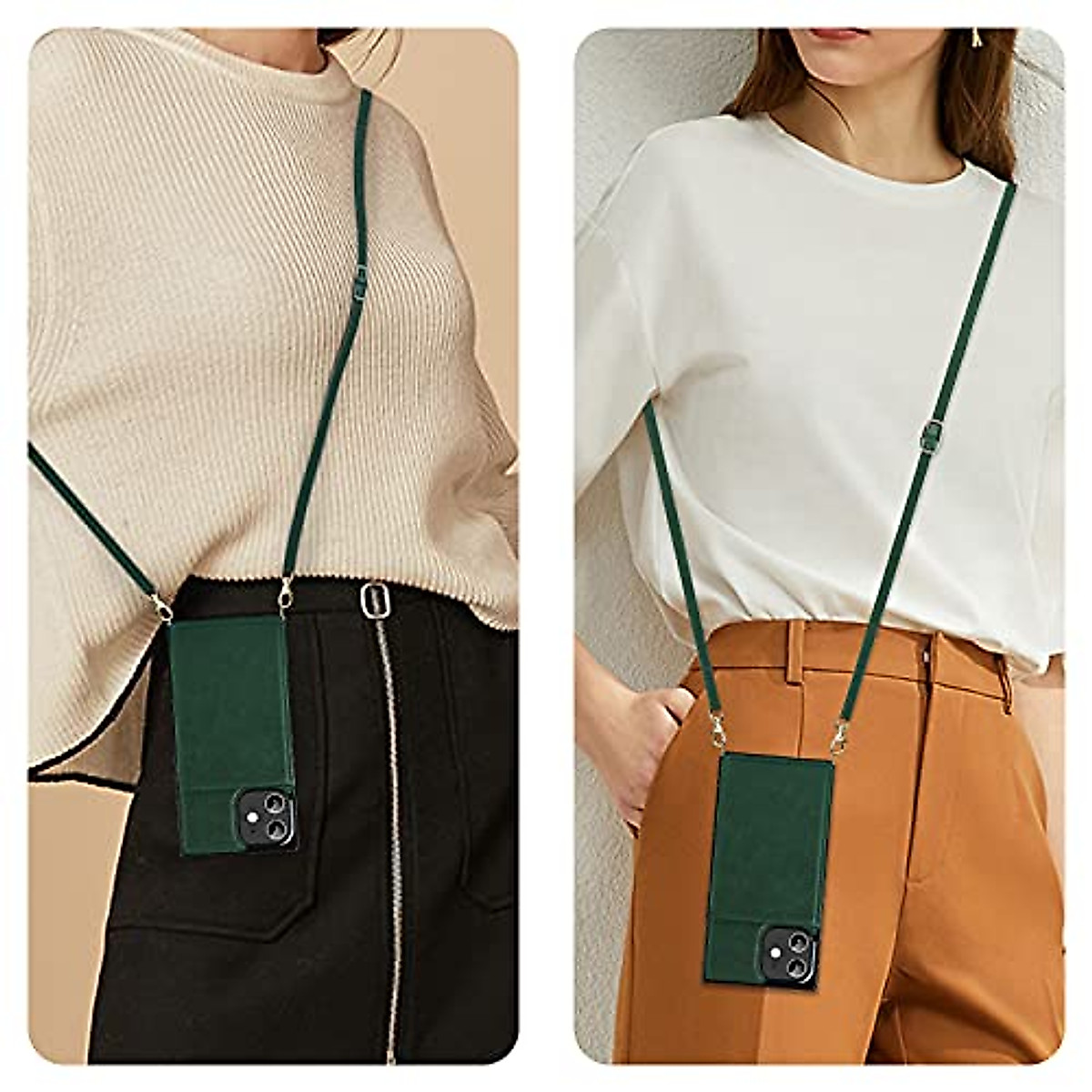 Pretocter Universal for iPhone 12 iPhone 12 Pro Crossbody Wallet Case with Credit Card Holder, Detachable Cross Body Strap Lanyard Kickstand Shockproof Magnetic Leather Phone Cover, 6.1 inch Green