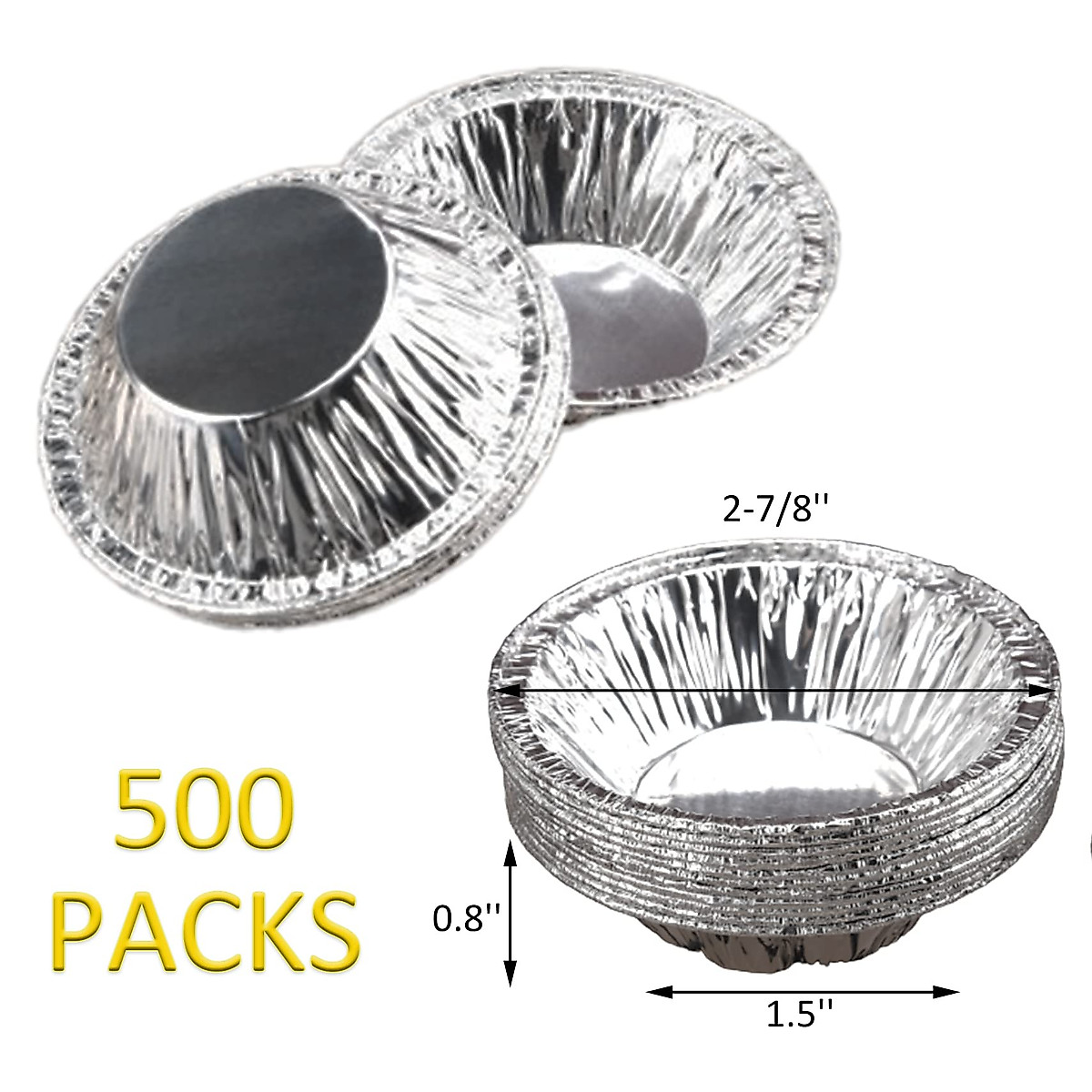 Yesland 500 Pack Aluminum Foil Egg Tart Molds, 2.8 Inch Disposable Pie Tins Pans and Tinfoil Cupcake Circular Baking Cup for Baking, Making Tarts, Quiche Pie, Caramel Pudding