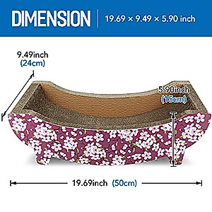 ScratchMe Cat Scratching Post Lounge Bed , Boat Shape Cat Scratcher Cardboard, Durable Recycle Board Pads Prevents Furniture Damage