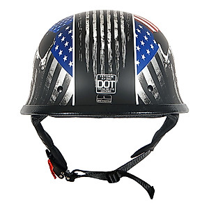 1Storm Novelty Motorcycle Half Face Helmet Open German Style DOT Approved: HKY602 Flag Skull