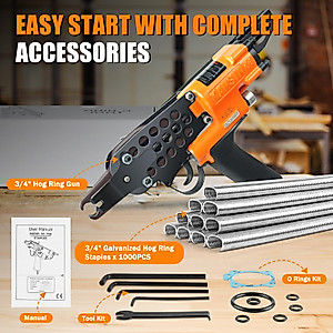 Kamsin K-SC7E 15 Gauge Pneumatic Hog Ring Gun 3/4-Inch Crown Long Nose Air Power C Ring Gun, 7-8mm Closure Diameter Hog Ring Stapler, C Ring Stapler Fencing Tool for Spring Mattress, Cages, Car Seat