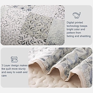 Exclusivo Mezcla Reversible Boho Quilt Set Queen Size, 3 Pieces Patchwork Gray All Season Bedspreads, Ultra Soft Floral Coverlet Bedding Set with Printed Pattern (1 Quilt, 2 Pillow Shams)