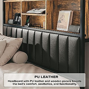 ANCTOR Queen Bed Frame with Upholstered Headboard and LED Light, Strong Platform Bed with Charging Station, Solid and Stable, No Box Spring Needed