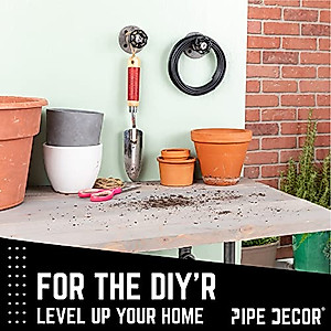 PIPE DECOR Coat Hook Black Industrial Water Spigot Valve Wall Mount with Real Iron Plumbing Flange for Home, Office or Retail Space 2-Pack