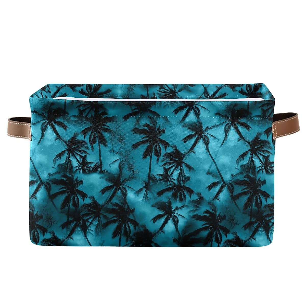 Storage Basket Hawaiian Palm Tree Foldable Canvas Laundry Baskets Bin Waterproof Inner Layer with Sturdy Handles for Toy Nursery Blanket Clothes 2 Pack