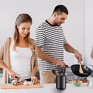 HOMURY Black Ceramic Kitchen Utensil Holder 3.98 × 5.28 Inch Matte Utensil Holder with Non-slip Base Black Ceramic Kitchen Utensil Holder Kitchen Supplies, Countertop Utensil Organizer for Kitchen