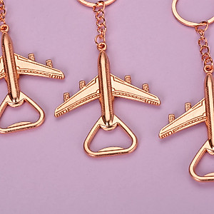 Winocbxt 50PCS AirplaneRose Gold Bottle Opener Keychains for Wedding or Bridla Shower Favors, Gifts, Souvenirs to Guests Bluk