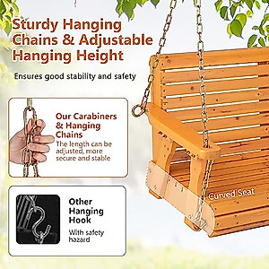 Tangkula 2 Person Hanging Porch Swing, Outdoor Bench Swing with Adjustable Chains, High Back, Cozy Armrests, Wooden Tree Swing Chair for Patio Backyard Deck Garden (Natural)