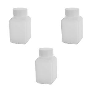 Bettomshin 3Pcs Wide Mouth Reagent Bottles, 74x20mm/2.91x0.79"(HxID)60ml PE Plastic Empty Liquid Sealing Bottle, Square Light Mouth Container Lab Solid Sample Storage White Translucent with Screw Cap