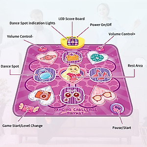 Dance Mat,Toys for 3 4 5 6 7+ Year Old Girls,Dance Mat for Kids,Electronic Music Dance Pad Toy with LED Lights,5 Game Modes Princess Dancing Mat,Birthday Xmas Gifts for Age 3-8 Year Old Girls