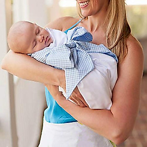 Tnfeeon Baby Swaddle Wrap Sash, Cotton Maternity Bowknot Newborn Infant Blanket for Photo Shot (Light Blue Plaid)