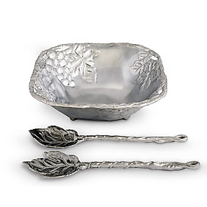 Arthur Court Designs Metal 3-Pc Grape Salad Set Bowl and Server in Grape Pattern Sand Casted in Aluminum with Artisan Quality Hand Polished Design Tarnish-Free 9.5 Inch Diameter