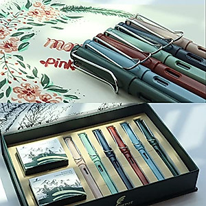 Maikedepot Calligraphy Brush Pens, 6pcs Calligraphy Pen Set Fountain Hand Lettering Pens Fibre Tip with Ink Refill Converter and 48 Ink Cartridges for Beginner and Professional Artists