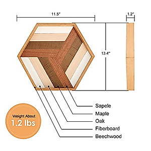 Prometis Hexagon Serving Decorative Tray Sturdy Wooden Handmade，Great for Dinner Tray/Coffee Table/Decoration Table