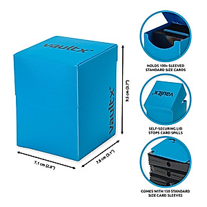 Vault X ® Deck Box and 150 Black Card Sleeves - Large Size for 120-130 Sleeved Cards - PVC Free Card Holder for TCG (Blue)