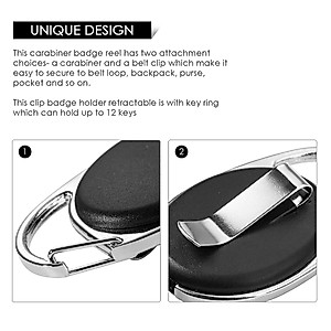Retractable Badge Holder with Carabiner Reel Clip and Key Ring for ID Card Key Keychain Holders Black 10 Pieces by Moever