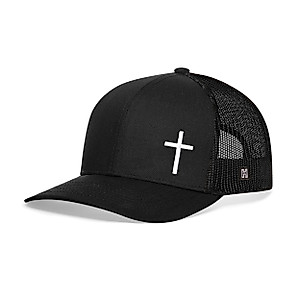 HAKA Embroidered Cross Trucker Hat for Men & Women, Black Baseball Cap, Mesh Snapback, Christian Jesus Cross Hat (Black)