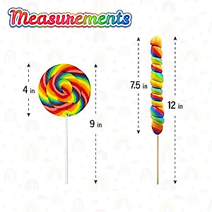 12 Jumbo Rainbow Swirl Lollipops Bundle, 6 Giant 4 Inch Swirl Suckers & 6 Twisty Pops 12 inch Height,Individually Wrapped Multi-Flavored Candy, Great for Summer At The Beach