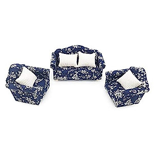 EatingBiting 1:12 Dollhouse Miniature Furniture Sofa 1 Double Sofa + 2 Single Sofa 3Pcs Set Living Room 1:12 Dollhouse Miniature Furniture Single Sofa Chair