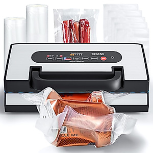 Seatao Commercial Vacuum Sealer Machine,90Kpa Multifunctional Food Saver Vacuum Sealer Machine with Dry/Moist Modes and LED Indicator Lights,Handle Locked Design,For Sous Vide and Air Tight Food Storage,Silver